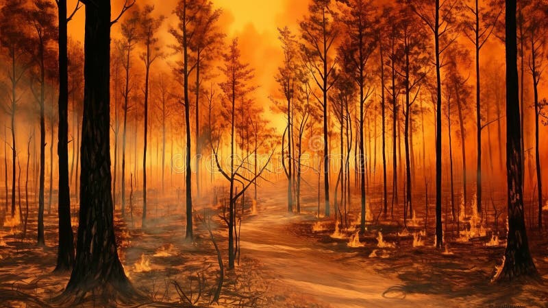 Forest Fire Many Acres of Pine Trees Burn Down during. Generative AI ...