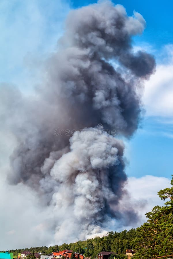 Forest Fire Near the Village Stock Photo - Image of silhouette, ground ...
