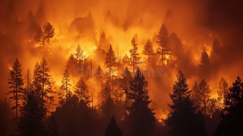 Forest fire at night stock photo. Image of wilderness - 304542030