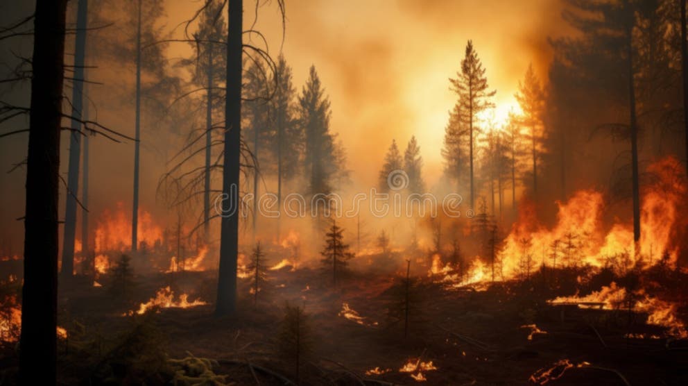 Forest fire in progress stock illustration. Illustration of destruction ...