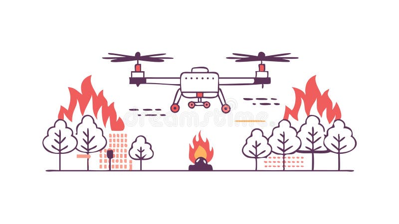 Forest Fire Protection, Drone Firefighting System, Vector Design ...