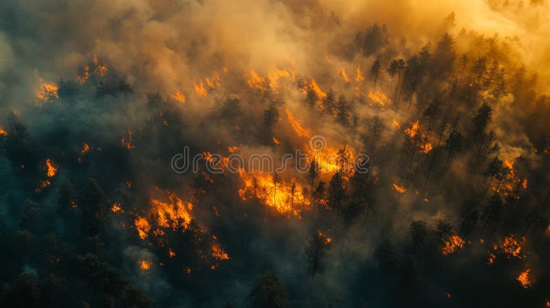 A Forest Fire is Raging through a Forest, with Smoke Billowing into the ...