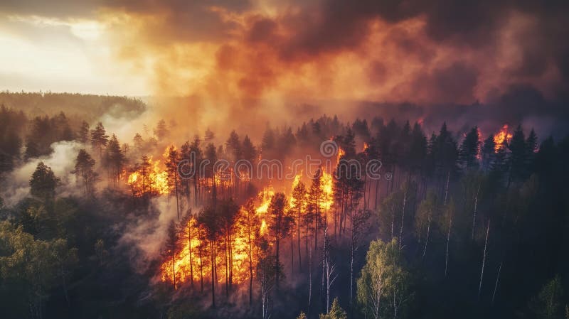A Forest Fire is Raging through a Forest, with Smoke Billowing into the ...