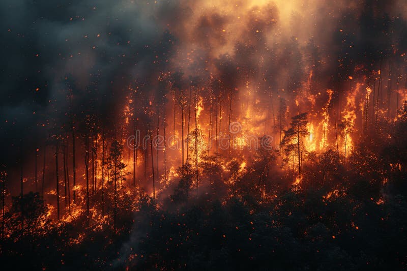 Forest Fire is Raging, with Smoke and Flames Billowing into the Sky ...