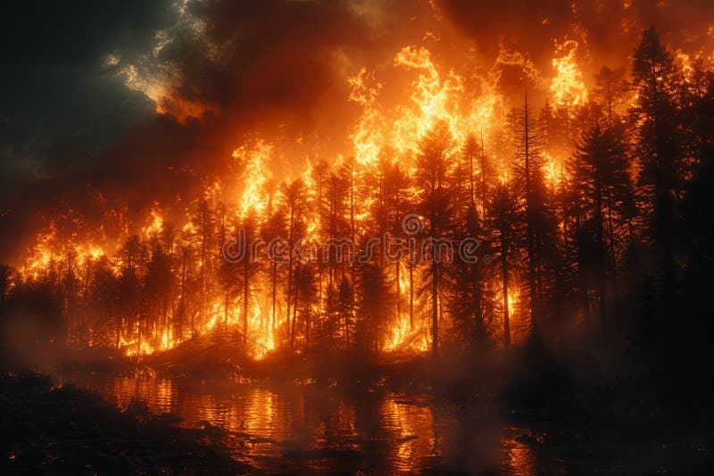 Forest Fire is Raging, with Smoke and Flames Billowing into the Sky ...