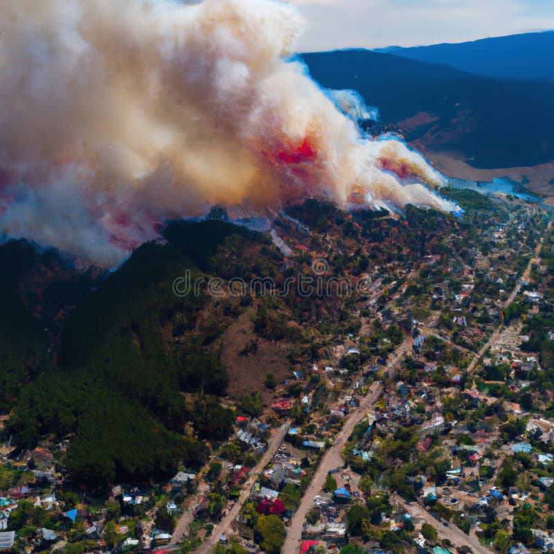 Forest Fire of Rural Mountain Town - Generative AI Stock Illustration ...