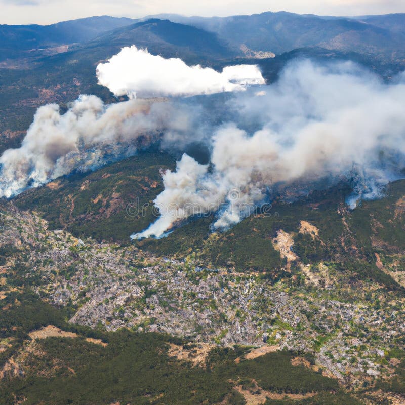 Forest Fire of Rural Mountain Town - Generative AI Stock Illustration ...