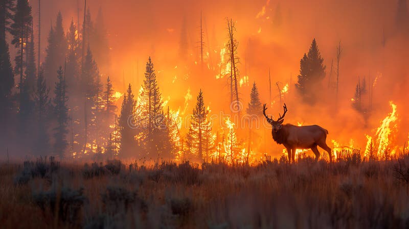 Forest Fire Scene in the Mountains Stock Photo - Image of orange ...