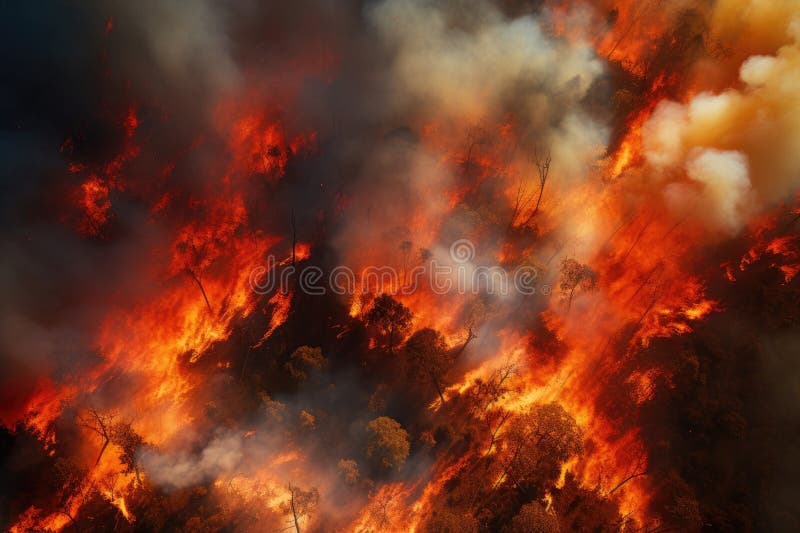 A Forest Fire Scene Showing Large Area of Trees Engulfed in Flames ...