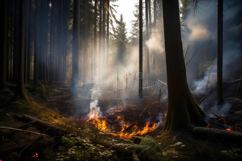 Forest Fire with Fire and Smoke. Generative AI Illustration Stock ...