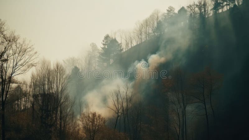 Forest Fire Smoke on Mountain Stock Photo - Image of moody, hill: 285157594