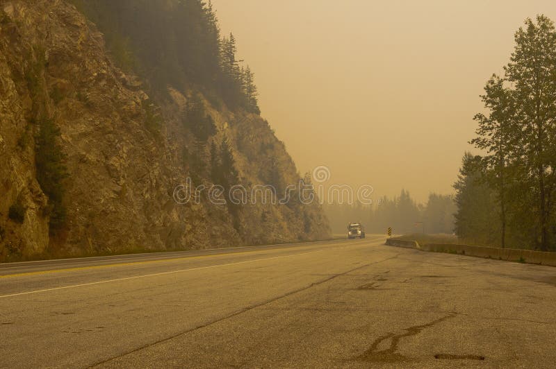 Forest Fire Smoke Near Rogers Pass, BC, Canada. Stock Photo - Image of ...