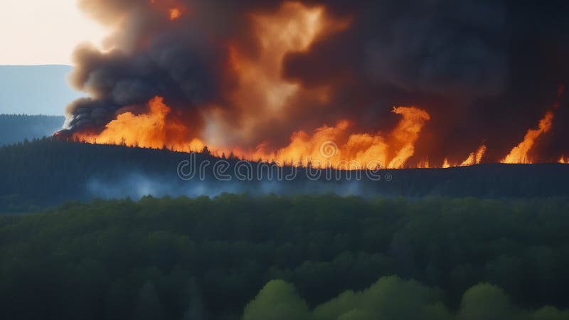 Forest Fire Spreading in a Straight Line with Large Smoke from the Fire ...