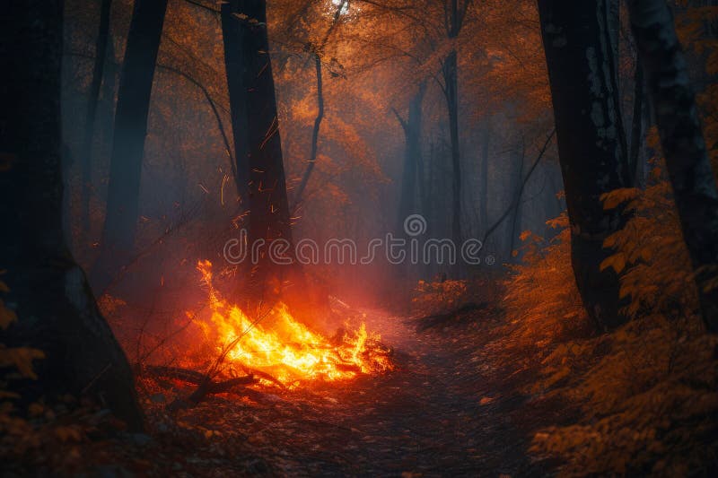 Forest Fire. Fire Spreads through the Forest Stock Illustration ...