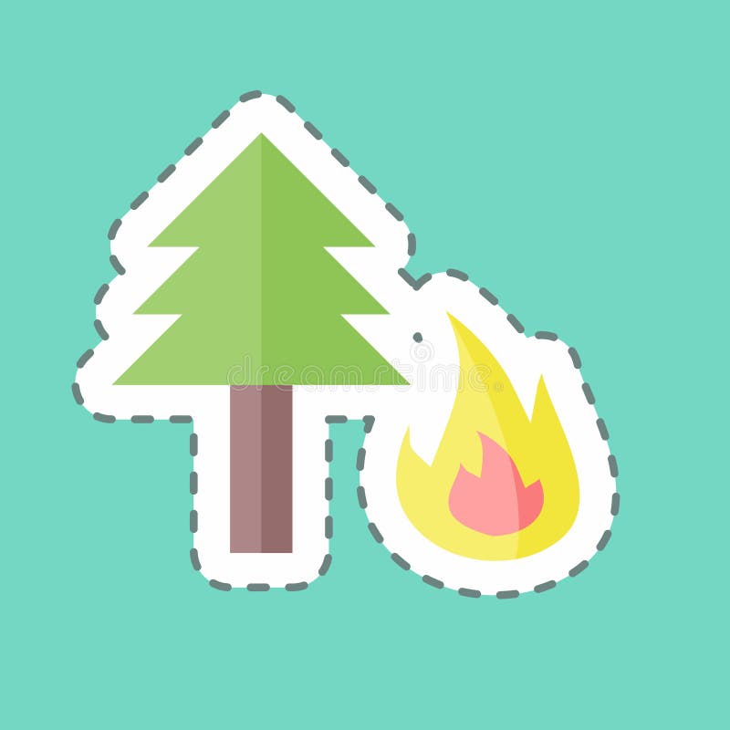 Forest Fire Sticker in Trendy Line Cut Isolated on Blue Background ...