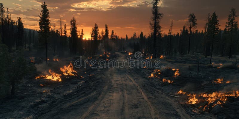 Forest Fire Sunset Dramatic Landscape Burning Trees Wildfire Dusk Red ...