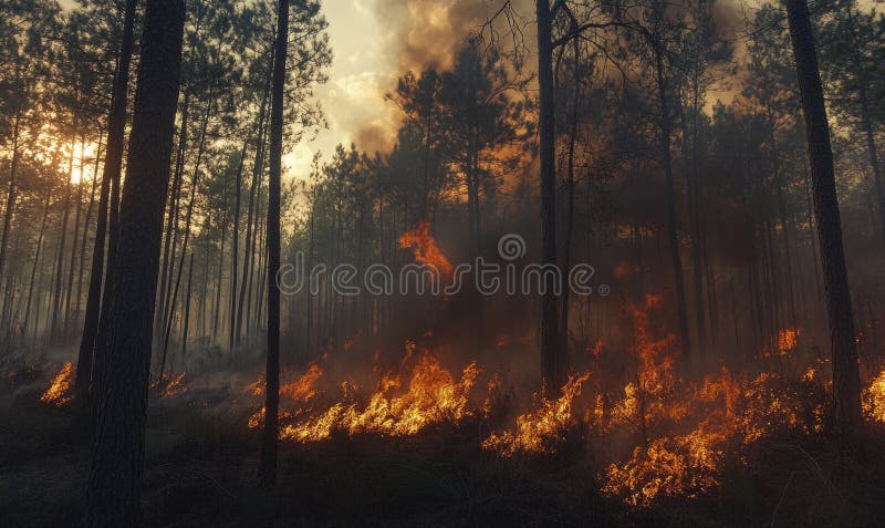 A Forest Fire Sweeping through a Dense Forest, the Underbrush Ablaze ...