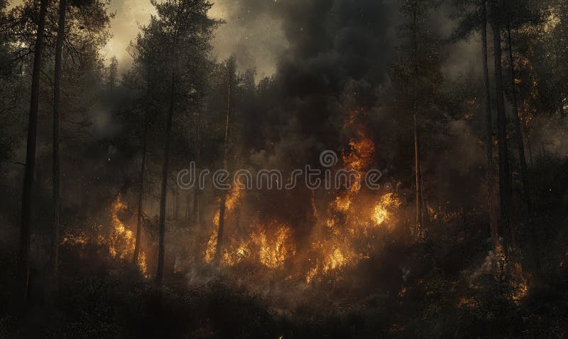 A Forest Fire Sweeping through a Dense Forest, the Underbrush Ablaze ...