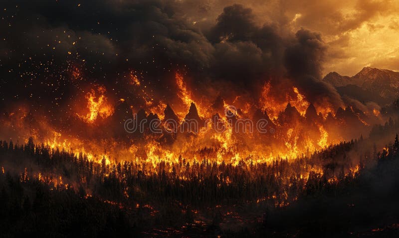 A Forest Fire Sweeping through a Dry Landscape, Flames Consuming the ...