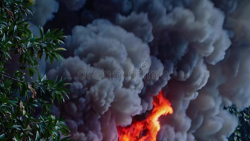 Forest Fire with Thick Smoke and Bright Flames, Environmental Danger ...