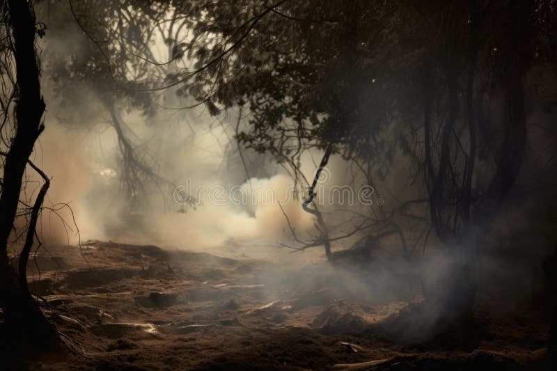 A Forest Fire with Thick Smoke Rising into the Air Stock Image - Image ...