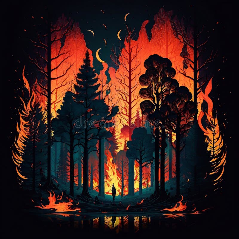 A Forest Fire with Trees Ablaze, Generative Ai Stock Illustration ...