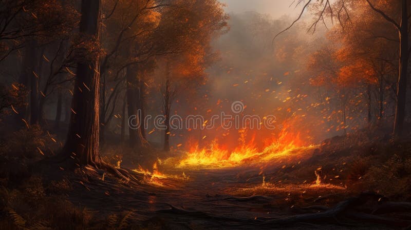 Forest Fire with Trees on Fire. Generative AI Stock Illustration ...