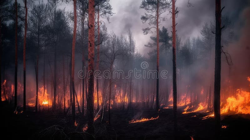 Forest Fire with Trees on Fire Stock Illustration - Illustration of ...