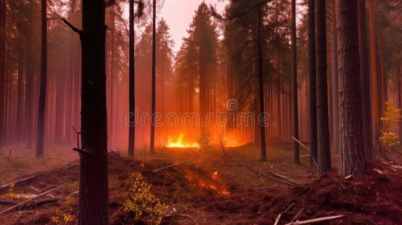 Forest Fire with Trees on Fire Stock Illustration - Illustration of ...