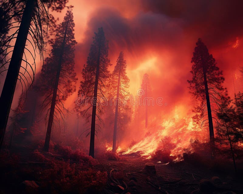 Forest Fire with Trees on Fire. Stock Illustration - Illustration of ...