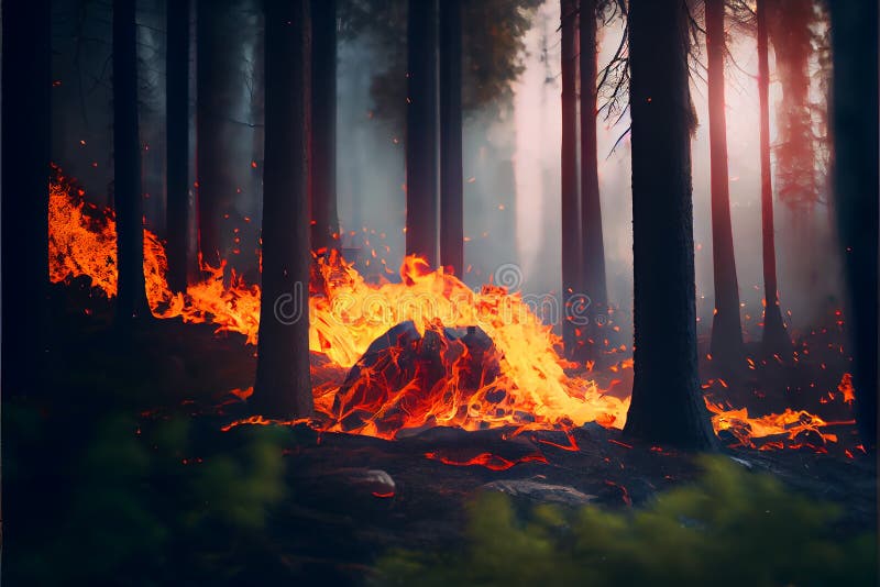 Forest Fire with Trees in Fire. Generative AI Stock Illustration ...