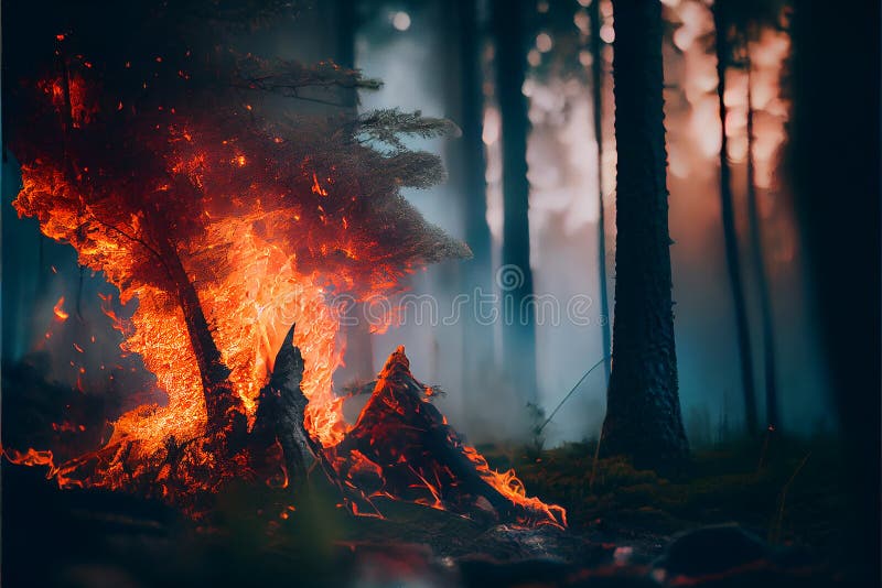 Forest Fire with Trees in Fire. Generative AI Stock Illustration ...