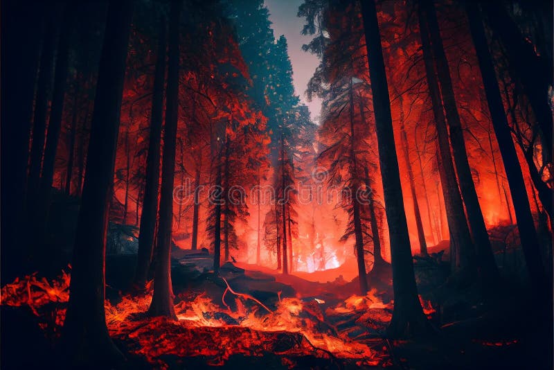 Forest Fire with Trees in Fire. Generative AI Stock Illustration ...