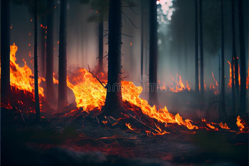 Forest Fire with Trees in Fire. Generative AI Stock Illustration ...