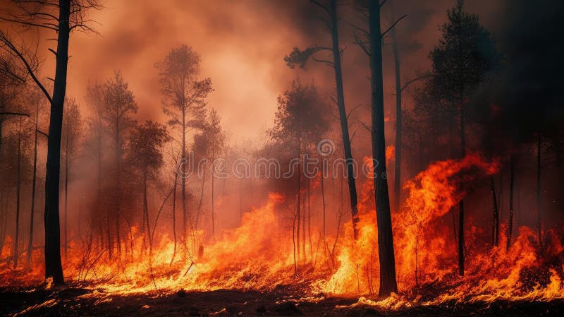 Forest Fire with Trees on Fire Stock Illustration - Illustration of ...