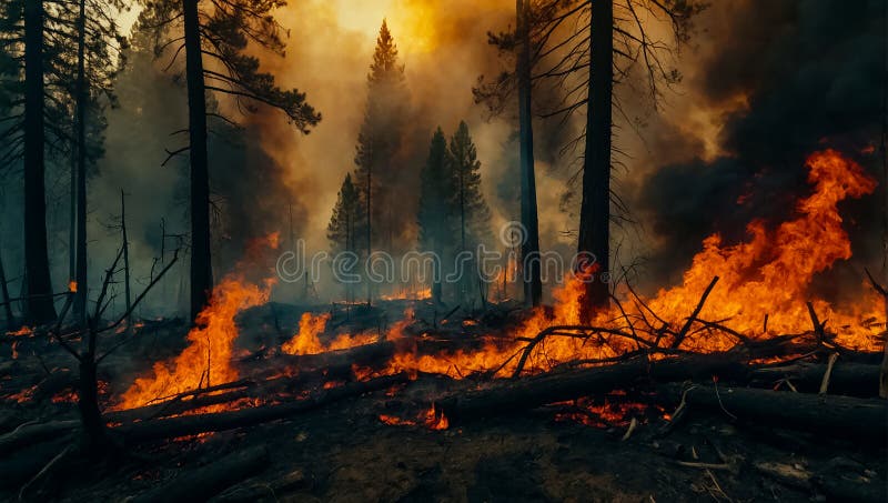 Forest Fire, Trees in Smoke, Destruction Flame Stock Illustration ...