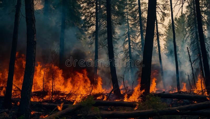 Forest Fire, Trees in Smoke, Destruction Flame Disaster Environment ...