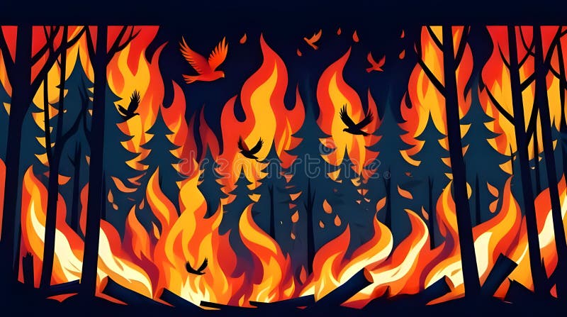 Forest Fire Outline Vector Illustration for Web, Printing, Ui Design ...
