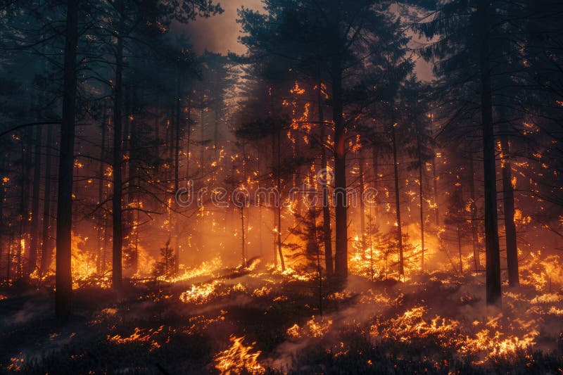 Forest Fire, Wall of Wildfire Flames Stock Photo - Image of tree ...