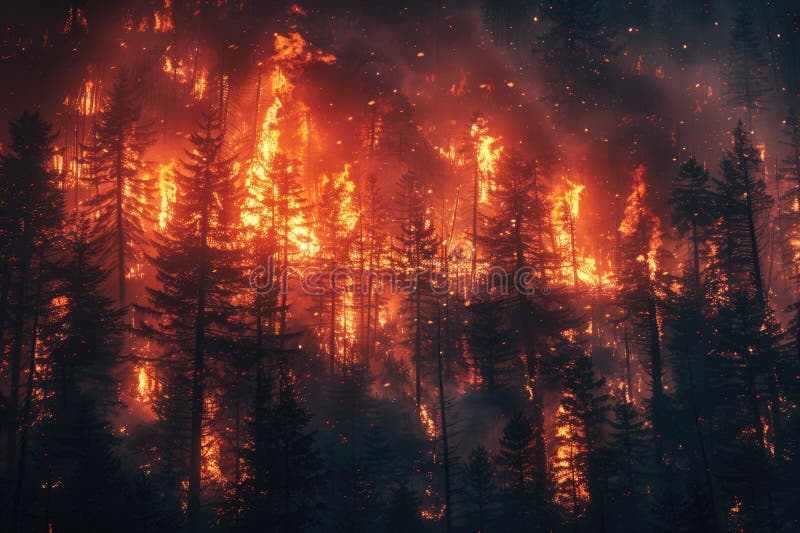 Forest Fire, Wall of Wildfire Flames Stock Image - Image of natural ...