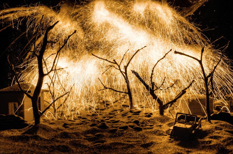 Forest Fire, Wildfire Burning Tree in Red and Orange Color at Night. on ...