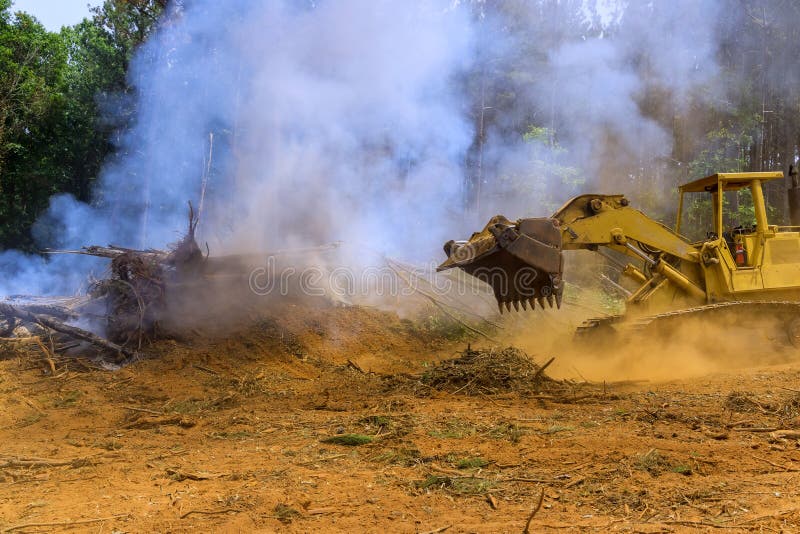 In Forest, Firefighters Work with an Excavator To Clear Debris after ...