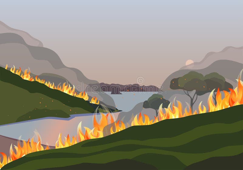 Forest Fires Disaster Mountain Trees Flat Vector Stock Vector ...