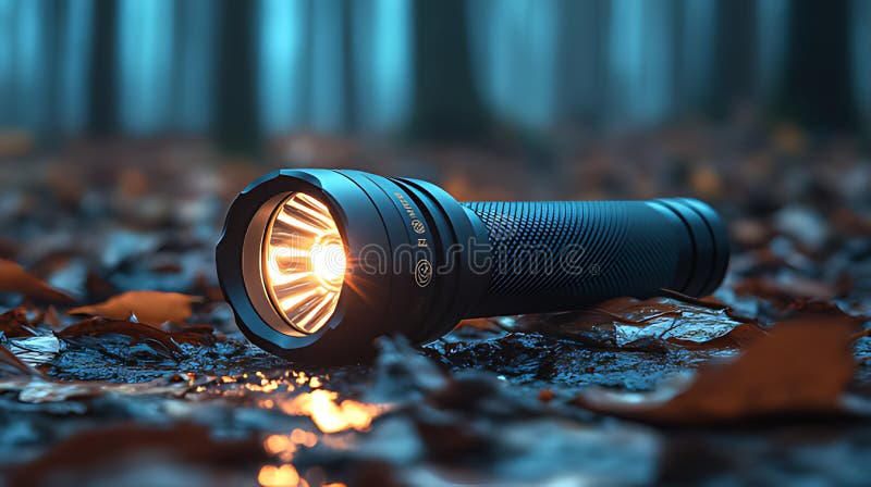 Forest Flashlight Illuminates Leaves, Dark Background Stock ...