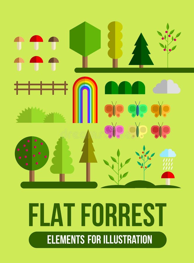 Forest flat elements set stock vector. Illustration of decorative ...