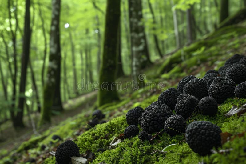 Forest Floor with Black Truffles and Lush Greenery Stock Image - Image ...