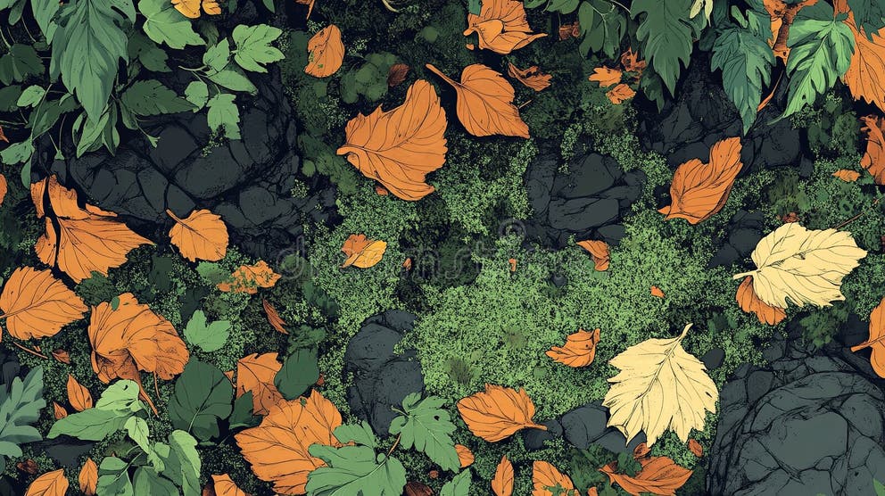 Forest Floor with Fallen Leaves and Moss.. Stock Image - Image of path ...