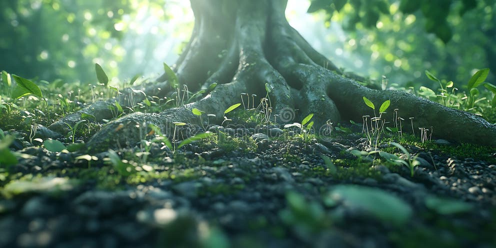 Forest Floor Sunlight Tree Roots Nature Background Stock Illustration ...