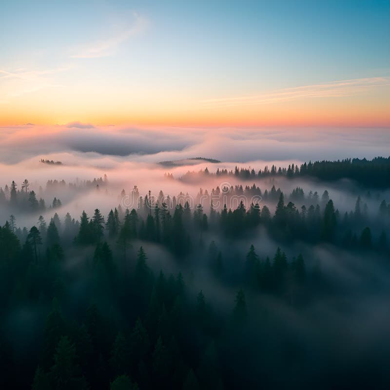 The Forest is in a Fog.View from Above Stock Image - Image of park ...