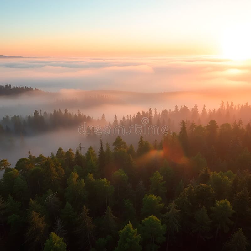 The Forest is in a Fog.View from Above Stock Image - Image of tree ...